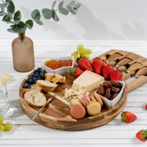 WinTruffles Acacia Cheese Board Set - Cheese Board and Knife Set, Cheese Platter, Cheese Platter Board, Cheese Tray, Charcuterie Board Set … (Round Acacia)