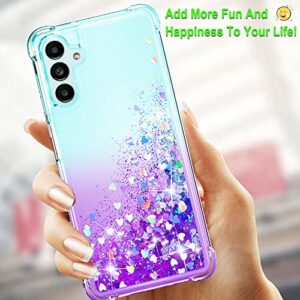 Galaxy A13 5G Case, Gradient Liquid Glitter, TPU Protective Cover with HD Screen Protector - Teal/Purple