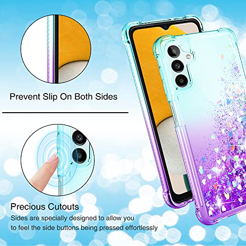 Galaxy A13 5G Case, Gradient Liquid Glitter, TPU Protective Cover with HD Screen Protector - Teal/Purple