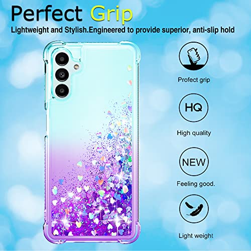 Galaxy A13 5G Case, Gradient Liquid Glitter, TPU Protective Cover with HD Screen Protector - Teal/Purple