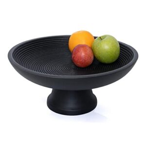 folkulture wood fruit bowl or decorative pedestal bowl for table décor, wooden fruit bowl for kitchen counter or farmhouse centerpiece, 12-inch large bowls for breads, mango wood, black