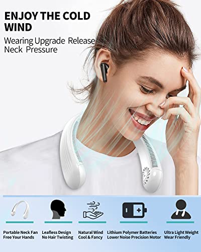 ABSKRYO Portable Neck Fan, Bladeless Cooling Fan, 8H Working Time, Headphone Design Personal Fan, Adjustable Neck Fan with 3 Speeds, for Travel Desk Bedroom