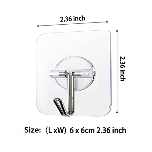 COLOGO Adhesive Hooks 24lb(Max) 60 Pack Heavy Duty Self Adhesive Hooks, Transparent Reusable Seamless Adhesive Wall Hooks for Kitchens, Bathroom, Office