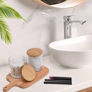 BKYFPQ 2 Pack Glass Qtip Holder Dispenser Bathroom Jars with Bamboo Lids, Cotton Ball Pad Round Swab Holder for Bathroom Accessories Storage Organizer,Farmhouse Bathroom Decor, Boho Bathroom Decor.