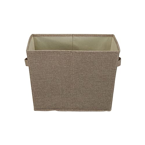 Household Essentials Medium Fabric Storage Bins 2 Pack, Storage Bins with Handles, Poly Linen Fabric with Wire Framing, Great for Shelving Organization, Latte Linen