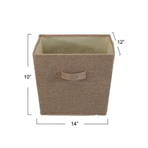 Household Essentials Medium Fabric Storage Bins 2 Pack, Storage Bins with Handles, Poly Linen Fabric with Wire Framing, Great for Shelving Organization, Latte Linen