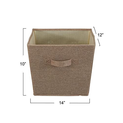 Household Essentials Medium Fabric Storage Bins 2 Pack, Storage Bins with Handles, Poly Linen Fabric with Wire Framing, Great for Shelving Organization, Latte Linen