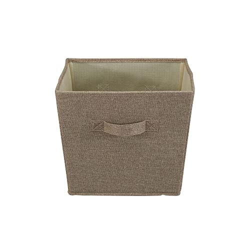 Household Essentials Medium Fabric Storage Bins 2 Pack, Storage Bins with Handles, Poly Linen Fabric with Wire Framing, Great for Shelving Organization, Latte Linen