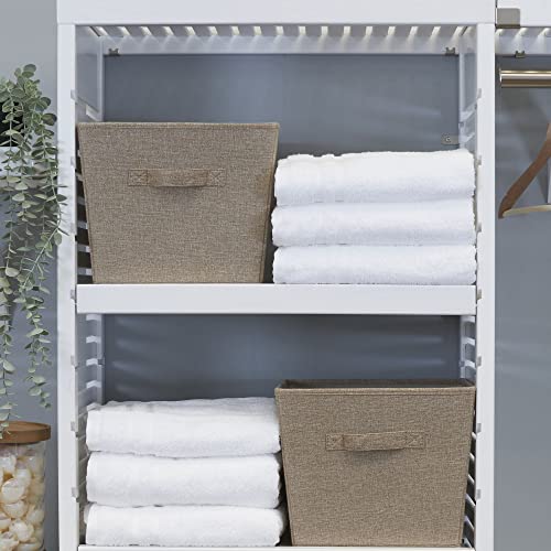 Household Essentials Medium Fabric Storage Bins 2 Pack, Storage Bins with Handles, Poly Linen Fabric with Wire Framing, Great for Shelving Organization, Latte Linen