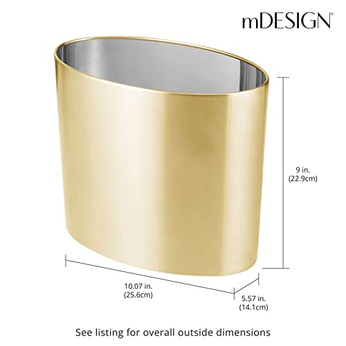 mDesign Metal Modern Oval Small 1.8 Gallon/ 6.9 Liter Trash Can, Wastebasket for Bathroom, Bedroom Holds Garbage, Waste, Paper, Recyclables - Mirri Collection - Soft Brass