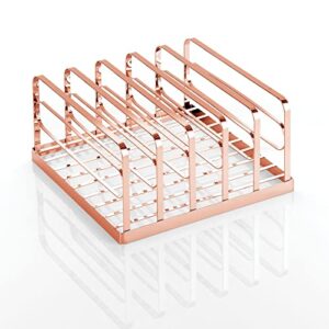 mDesign Metal Divided Stackable Purse Organizer for Closets, Bedrooms, Dressers, Shelves - Closet Shelf Storage Solution for Purses, Clutches, Wallets, Accessories - 5 Sections - Rose Gold