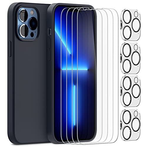 Zonlaky 9 in 1 Bundle Designed for iPhone 13 Pro Max Case 6.7 Inch Compatible + 4 Pack Tempered Glass Screen Protector + 4 Pack Camera Lens Protectors + 1 Silicone Bumper Cover - Midnight