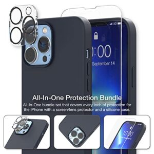 Zonlaky 9 in 1 Bundle Designed for iPhone 13 Pro Max Case 6.7 Inch Compatible + 4 Pack Tempered Glass Screen Protector + 4 Pack Camera Lens Protectors + 1 Silicone Bumper Cover - Midnight