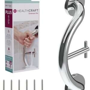 HEALTHCRAFT Plus Series Towel & Robe Hook, Bath & Shower Grab Bars, Shower and Bathroom Safety, Stainless-Steel, Wall-Mounted Heavy Duty for Elderly, Seniors or Handicap/Up to 500Lbs/ Polished Chrome