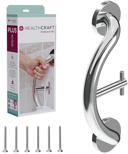 HEALTHCRAFT Plus Series Towel & Robe Hook, Bath & Shower Grab Bars, Shower and Bathroom Safety, Stainless-Steel, Wall-Mounted Heavy Duty for Elderly, Seniors or Handicap/Up to 500Lbs/ Polished Chrome