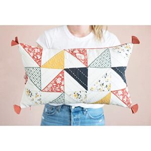 Creative Co-Op Cotton Patchwork Quilted Lumbar Kantha Stitch and Tassels Pillow, 20" L x 12" W x 2" H, Multicolor