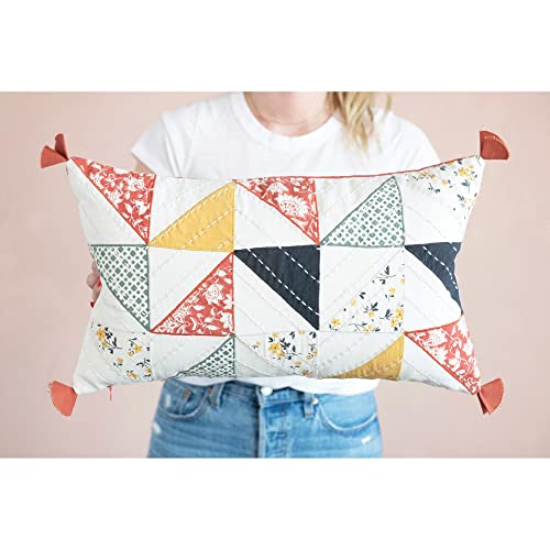 Creative Co-Op Cotton Patchwork Quilted Lumbar Kantha Stitch and Tassels Pillow, 20" L x 12" W x 2" H, Multicolor