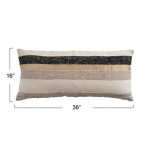 Creative Co-Op Woven Wool Blend Lumbar Gold Metallic Thread and Stripes Pillow, 36" L x 16" W x 2" H, Multicolor