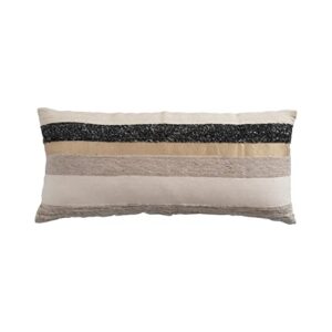 creative co-op woven wool blend lumbar gold metallic thread and stripes pillow, 36" l x 16" w x 2" h, multicolor