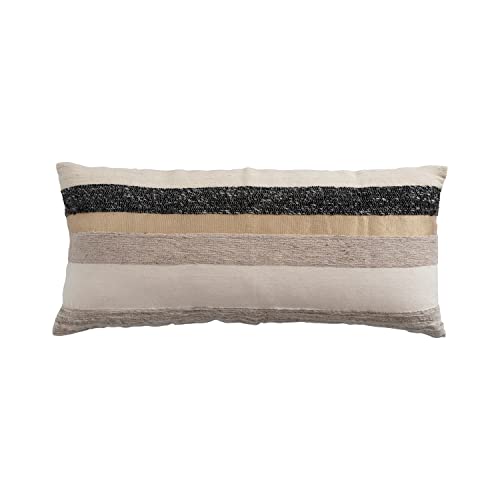 Creative Co-Op Woven Wool Blend Lumbar Gold Metallic Thread and Stripes Pillow, 36" L x 16" W x 2" H, Multicolor