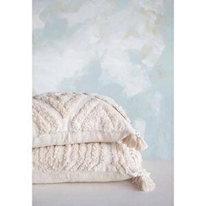 Creative Co-Op Woven Cotton Slub Lumbar Tufted Design and Tassels, Set of 2 Pillows, 24" L x 16" W x 0" H, Cream