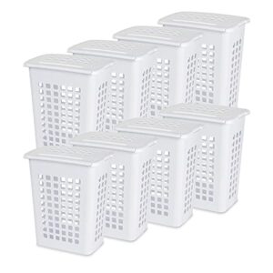 sterilite rectangular lifttop plastic slim laundry hamper basket bin with sturdy rim and lid for easy transportation and storage of laundry (8 pack)