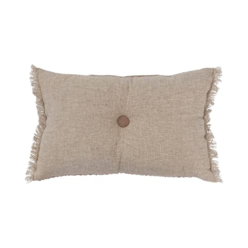 Creative Co-Op Linen and Cotton Tufted Two-Sided Lumbar Pillow with Button and Fringe