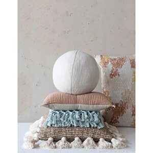 Creative Co-Op Linen and Cotton Tufted Two-Sided Lumbar Pillow with Button and Fringe