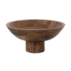 bloomingville mango wood footed, walnut finish bowl, 12" l x 12" w x 5" h, brown