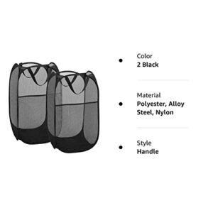 BENJUNC 2 Laundry Baskets, pop-up Laundry Baskets, Foldable mesh Laundry Baskets (Each with 2 Reinforced Handles), Black