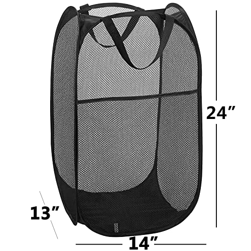 BENJUNC 2 Laundry Baskets, pop-up Laundry Baskets, Foldable mesh Laundry Baskets (Each with 2 Reinforced Handles), Black