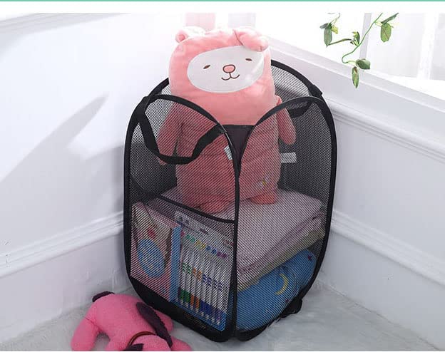 BENJUNC 2 Laundry Baskets, pop-up Laundry Baskets, Foldable mesh Laundry Baskets (Each with 2 Reinforced Handles), Black