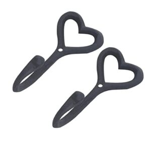 milisten vintage decor towel hooks wall hooks, black iron love heart shaped hooks, 2pcs decorative wall hooks decorative for key coat hanger home decor utility hooks towel hooks