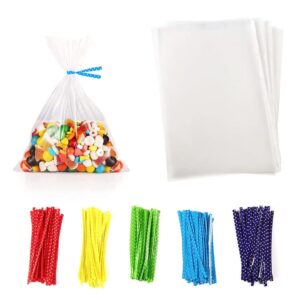 Newkita 100PCS Small Cellophane Bags, 5x7 Clear Gift Rice Crispy Candy Cake Pop Party Favor Bags with 4’’ Ties Christmas Thanksgiving Halloween Treat bags