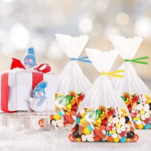 Newkita 100PCS Small Cellophane Bags, 5x7 Clear Gift Rice Crispy Candy Cake Pop Party Favor Bags with 4’’ Ties Christmas Thanksgiving Halloween Treat bags