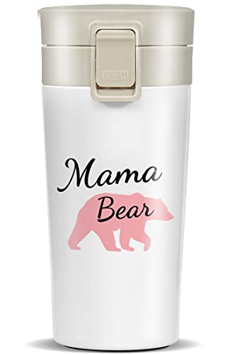 IDOKER Gift for Mom and Women, Mama mug Bear, Double Walled Vacuum Travel Coffee Mug with Lid, Leakproof Mom Mug for Birthday Christmas Mothers Gifts Day from Daughter/ Son.