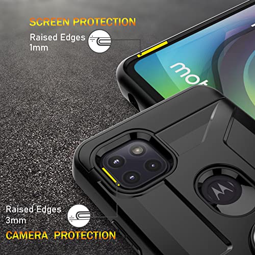 Motorola One 5G Ace Case with [3X Tempered Glass Screen Protector], Built-in Ring Kickstand and Magnetic Car Mount Shockproof Dropproof Military Grade Armor Rugged Case for Moto One 5G Ace - Black