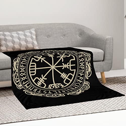 Viking Throw Blanket 80x60 Inch, Viking Design Magical Runic Compass Lightweight Soft Microfiber Throw Blanket with 18x18 Inch Pillowcase Perfect for Bed and Sofa