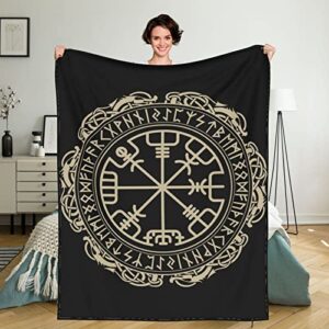 Viking Throw Blanket 80x60 Inch, Viking Design Magical Runic Compass Lightweight Soft Microfiber Throw Blanket with 18x18 Inch Pillowcase Perfect for Bed and Sofa