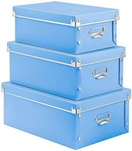 xuchun foldable storage box with lids，3 in 1 set, multiple size plastic box for clothes, toys, cosmetic, books