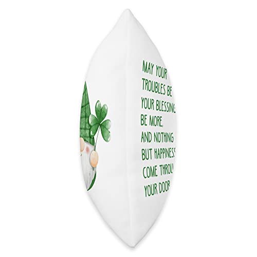 Irish Blessing St Patricks Day Decorative St Patricks Day Gnomes Lucky Shamrocks with Irish Blessings Throw Pillow, 18x18, Multicolor