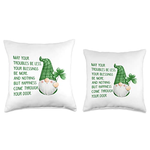 Irish Blessing St Patricks Day Decorative St Patricks Day Gnomes Lucky Shamrocks with Irish Blessings Throw Pillow, 18x18, Multicolor