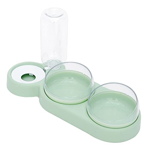 JiangYanus Raised Cat Bowls, 15° Tilted Cat Puppy Food and Water Bowl Set with Automatic Water Dispenser Bottle Cat Dish for Cat Small Medium Dogs (Green)