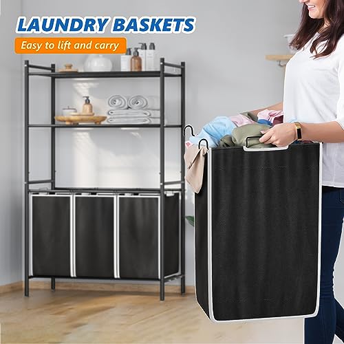 Raybee Laundry Sorter 3 Section Laundry Hamper Sorter with Adjustable Storage Shelf 145L Laundry Basket Organizer with Removable Bag 3 Compartment Laundry Hampers for Laundry Room Organization Baskets