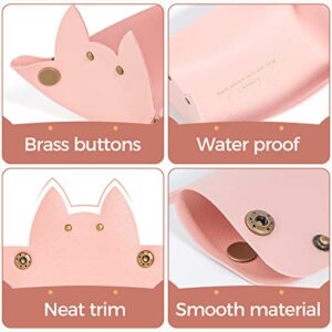 Aoyinism Cute Cat Shaped Leather Valet Tray,Premium Catchall Tray, Jewelry Tray, Decorative Desk Organizer, Foldable Portable Desk Organizer (Pink)