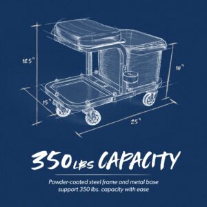 URBANTRANSIT Rolling Car Wash Stool with Bucket - Save Your Back, An Ideal Caddy Cart for Car Detailing, Cleaning, Painting and Gardening - 350 Lb Capacity with Easy-Glide Wheels and Removable Seat