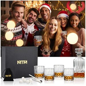 Whiskey Decanter Set 7 Pieces ，Crystal Whiskey Bottle With Glass Stopper, 4 Whiskey Glasses, 6 Cooling Whiskey Stones and Ice Clips, Whiskey, Scotch, Men, Holiday Gifts, Bar Essentials, 32OZ