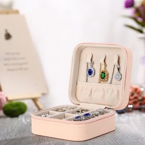 LETURE 3 Pieces Small Jewelry Box Organizer for Women Travel, Portable Mini Travel Jewelry Organizer Display Storage Box For Rings Earrings Necklaces Gifts (3PCS PINK)