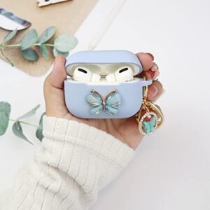 Wonhibo Cute Butterfly Airpods Pro Case for Women Girls, Blue Designer Cover for Apple Airpod Pro 2019 with Keychain