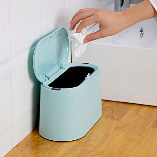 Mini Trash Can with Lid - Removable Small Garbage Can, Tiny Plastic Trash Bin, Pop Up Countertop Wastebasket, Counter Garbage Lint Bin for Bathroom,Office,Kitchen,Desk,Coffee Table(Sky Blue)